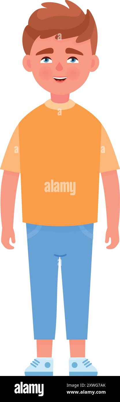 Cartoon boy. Child front view. Kid character isolated on white ...