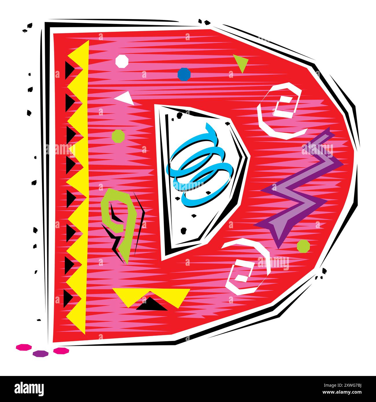 A decorative letter D in a Fiesta style with red, pink lines, and ...