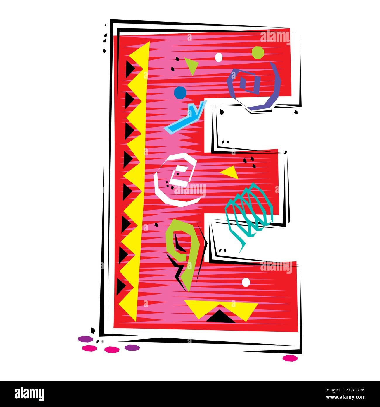 A decorative letter E in a Fiesta style with red, pink lines, and ...