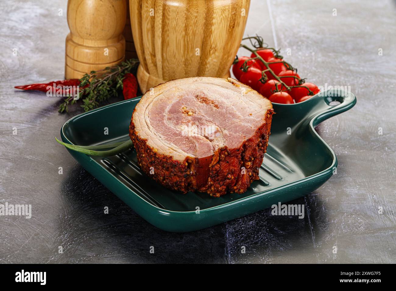 Tasty and fat smoked pork belly meat Stock Photo - Alamy