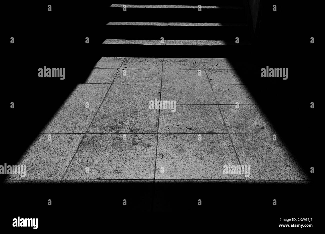 Sunlit Staircase and Concrete Tiles: Wide-Angle Perspective of Light ...