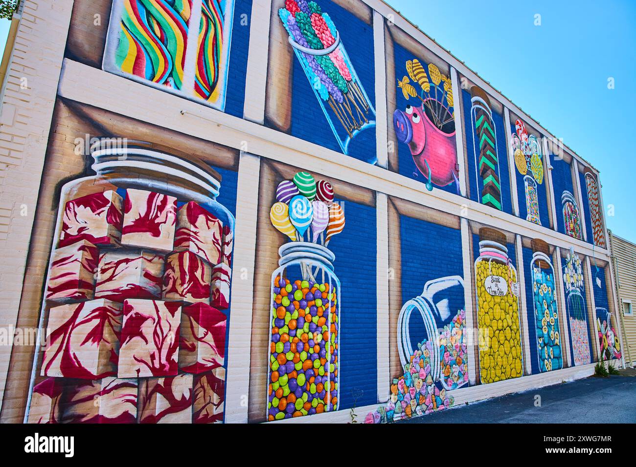 Colorful Candy Mural on Urban Building Wall Eye-Level Perspective Stock ...