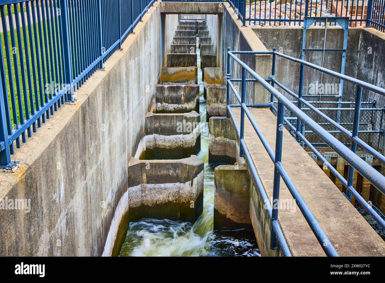 Fish Ladder Water Management Structure in Motion Aerial View Stock ...