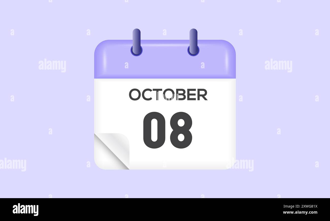 October 8 - calendar and Time planner. Daily Calendar Icon reminder ...