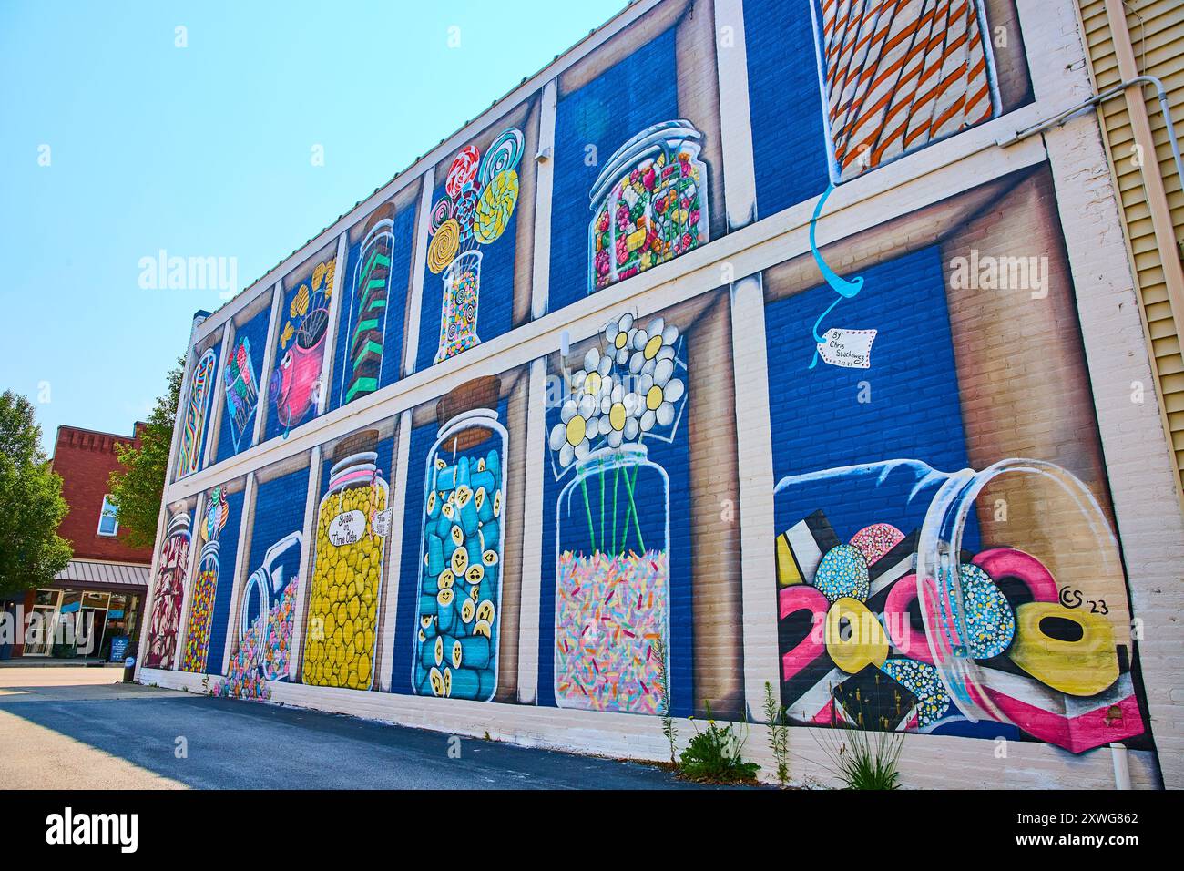 Vibrant Candy Jar Mural on Urban Building Eye-Level Perspective Stock ...
