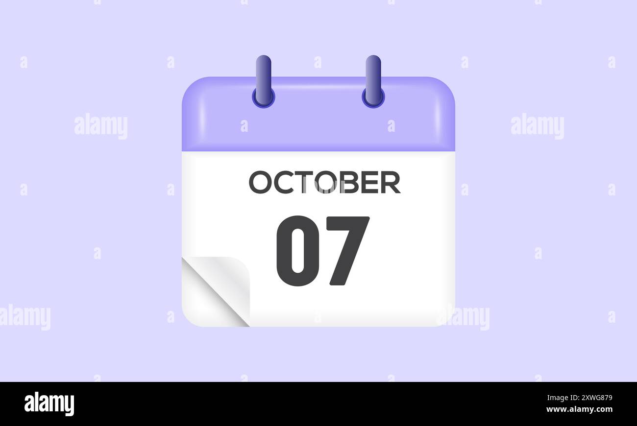 October 7 - calendar and Time planner. Daily Calendar Icon reminder ...