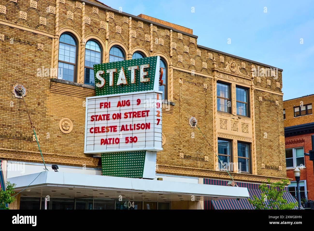 Historic State Theater Marquee and Facade Low Eye-Level Perspective ...