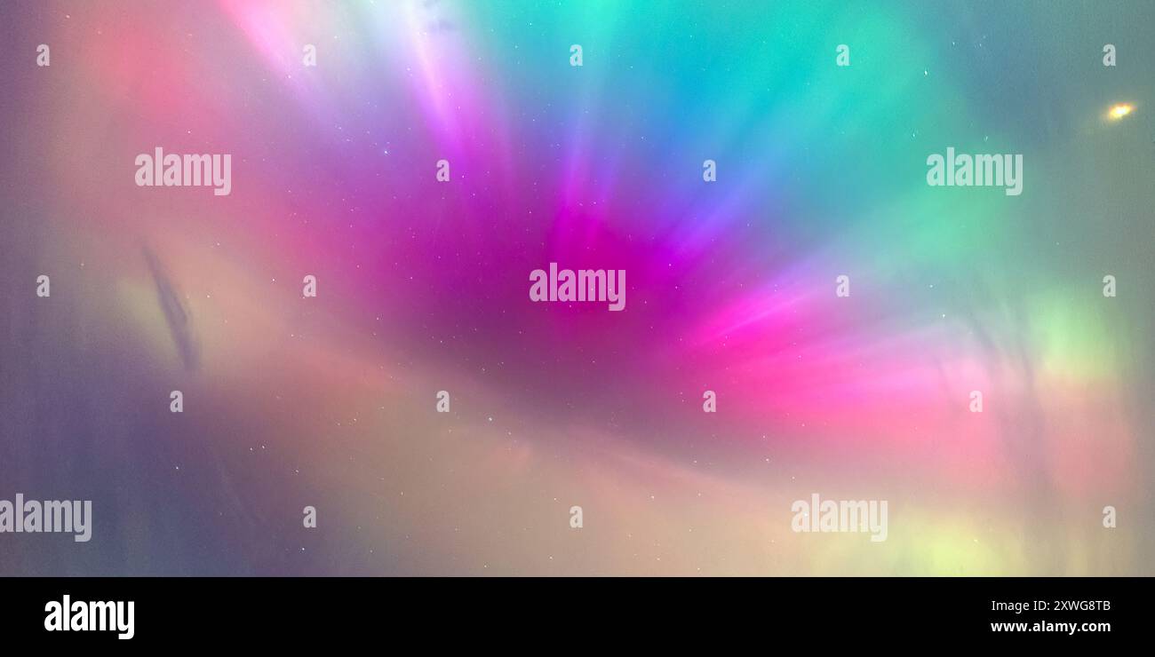 Intence RGB Aurora Borealis Zenith Columns With Moon Surrounded by ...