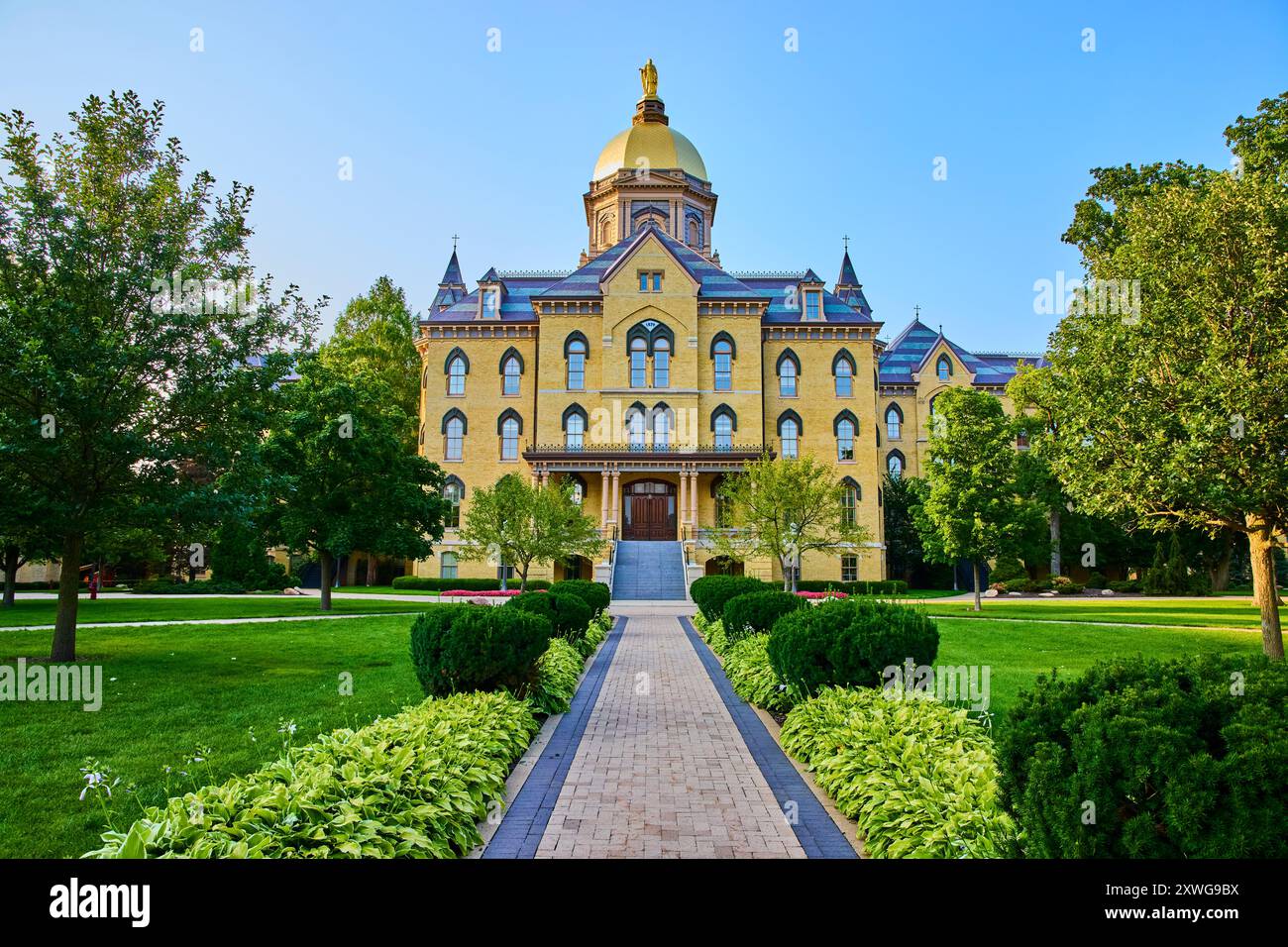 Historic Golden Dome Building on Pristine University Campus Facade View ...