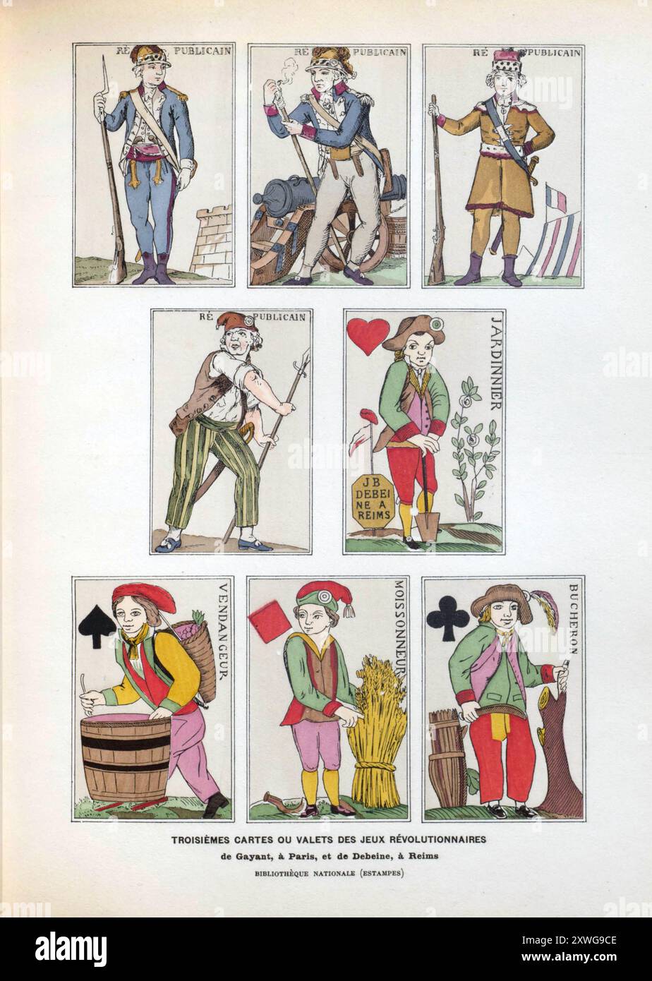 Jacks for Card deck of the French Revolution . Vintage Illustration of ...