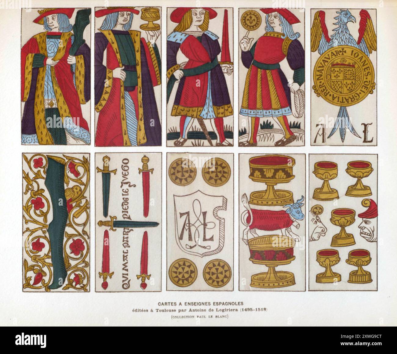 Cards with Spanish design. Vintage Illustration of French Playing Cards ...