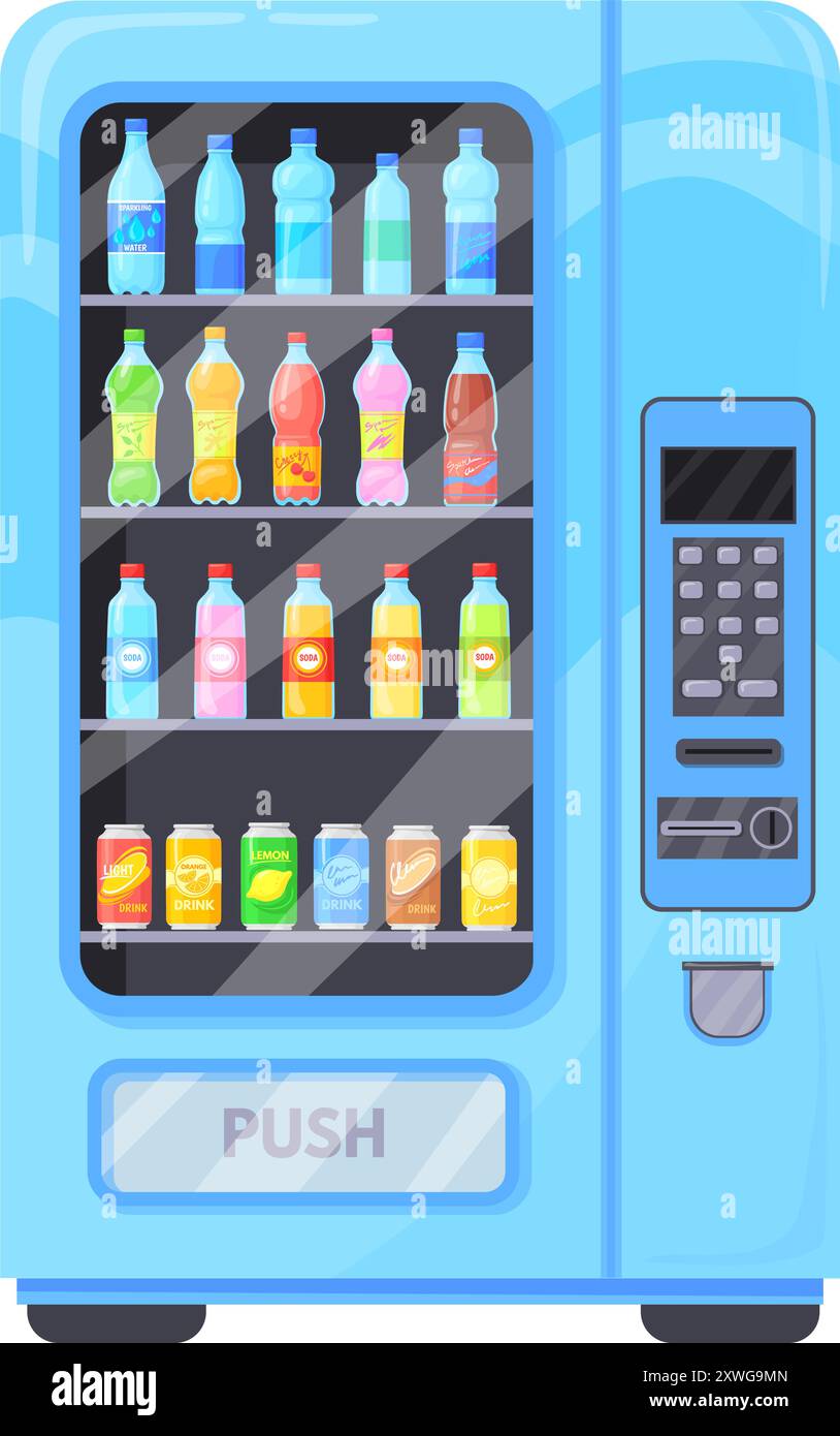 Vending machine with drinks. Cold beverage sale service isolated on white background Stock ...