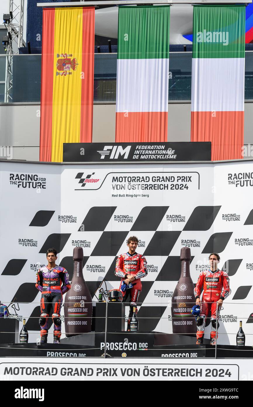 The podium of 2024 MotoGP Motorrad Grand Prix von Österreich with Jorge ...