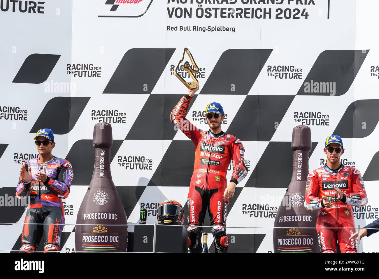 The podium of 2024 MotoGP Motorrad Grand Prix von Österreich with Jorge ...
