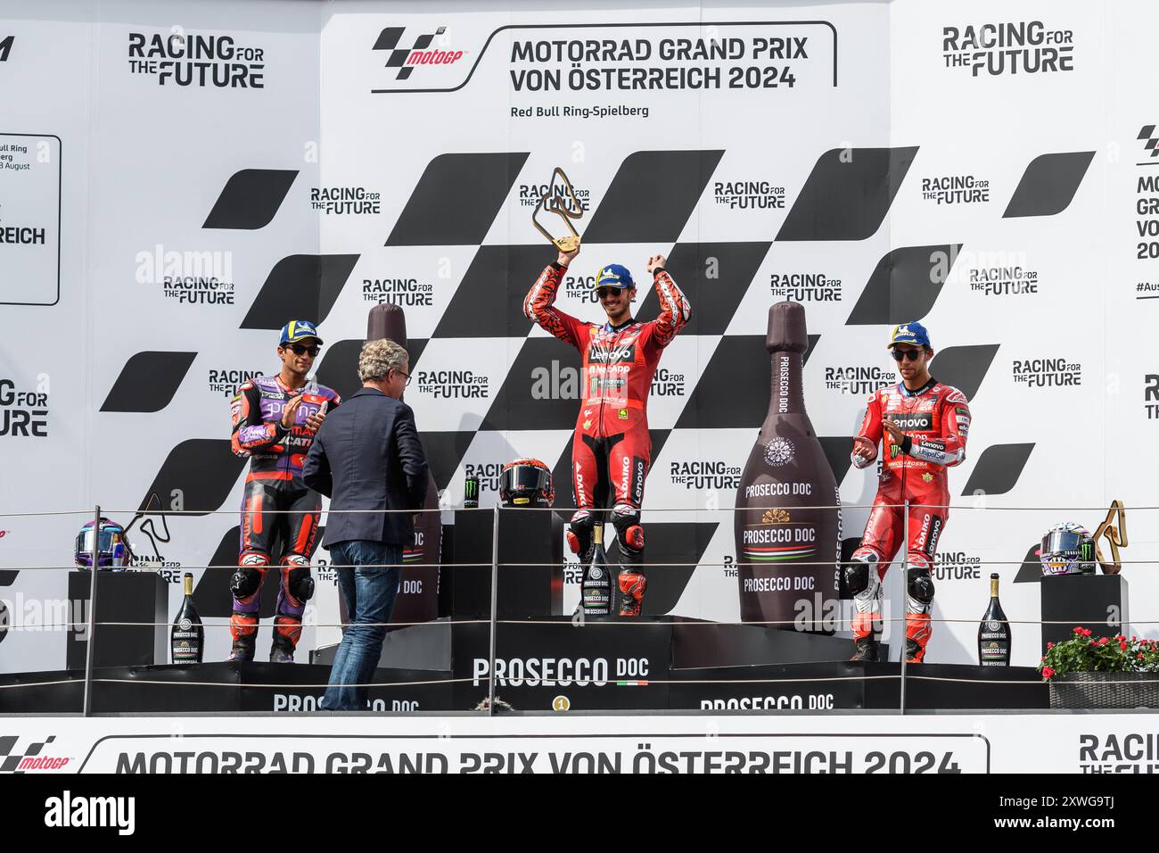 The podium of 2024 MotoGP Motorrad Grand Prix von Österreich with Jorge ...