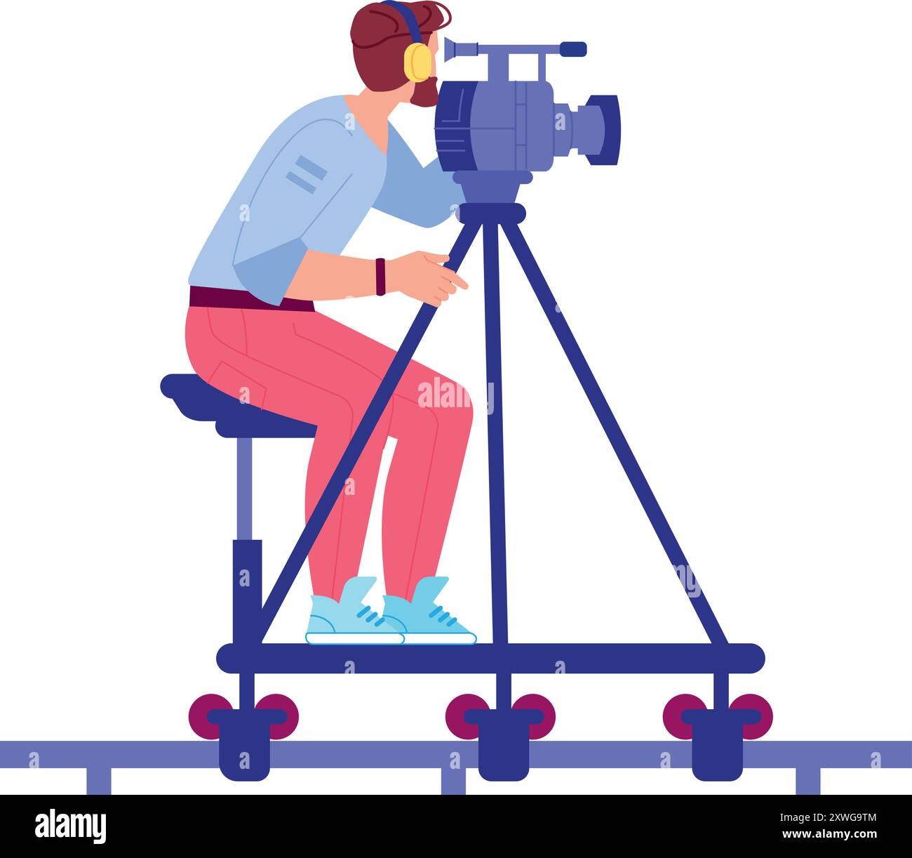 Movie operator character. Cameraman shoot video on camera isolated on ...