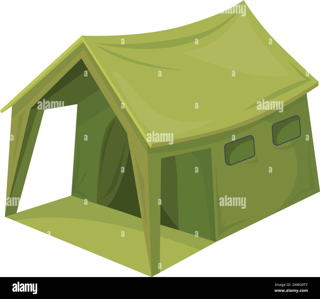 Military tent icon. Cartoon green camouflage shelter isolated on white ...