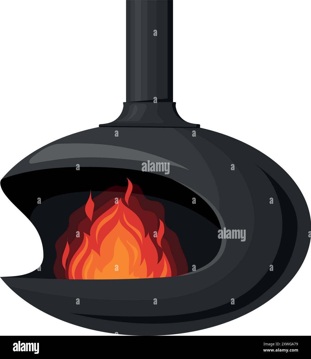 Metal fire stove cartoon icon. Burning flame isolated on white ...