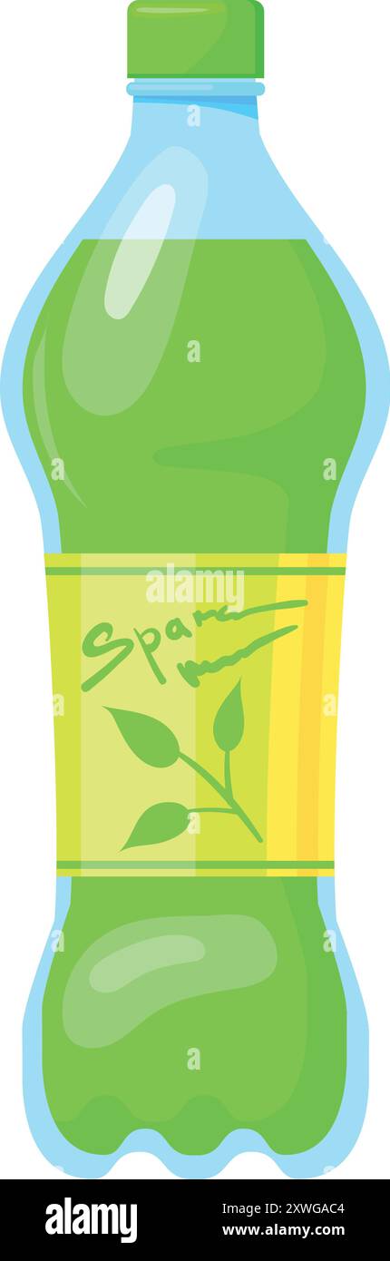 Green sparkling drink cartoon icon. Tonic bottle isolated on white ...