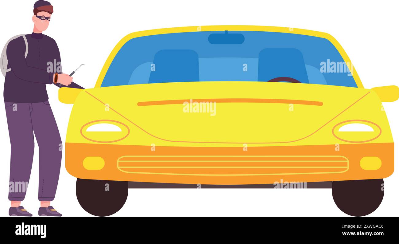 Car theft. Criminal stealing auto. Robbery illustration isolated on ...