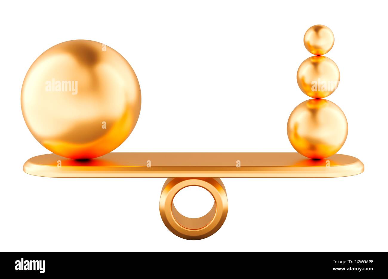 Balance concept with golden balls, 3D rendering isolated on white ...
