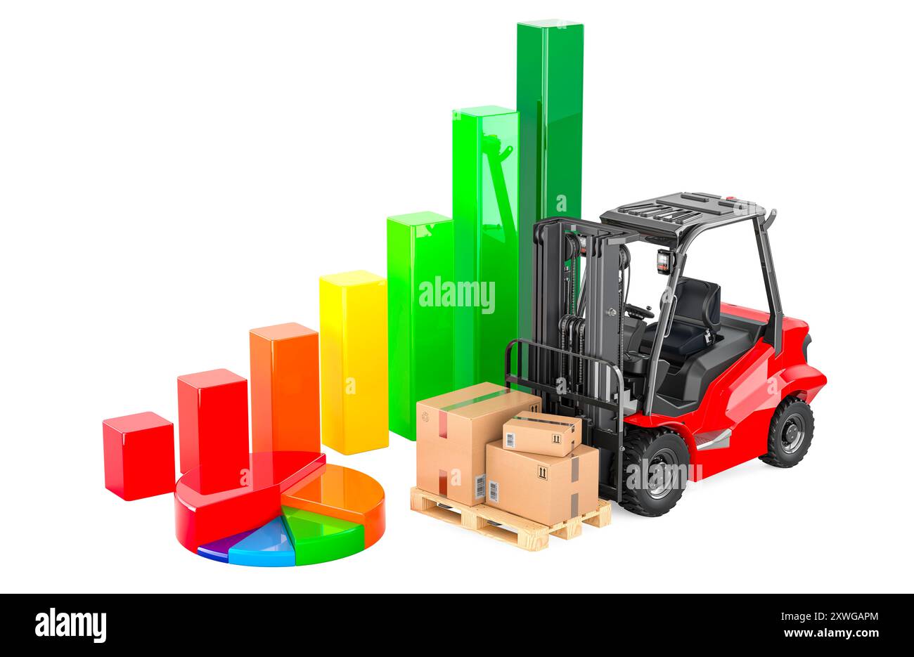 Freight Market Research and cargo delivery, concept. Forklift truck ...