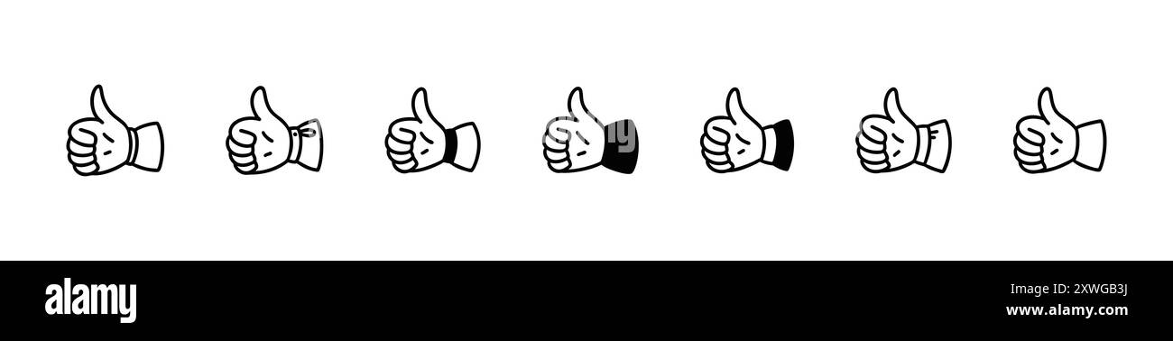 Thumb up cute line doodle icons set. Good expression. Hand sketch ...