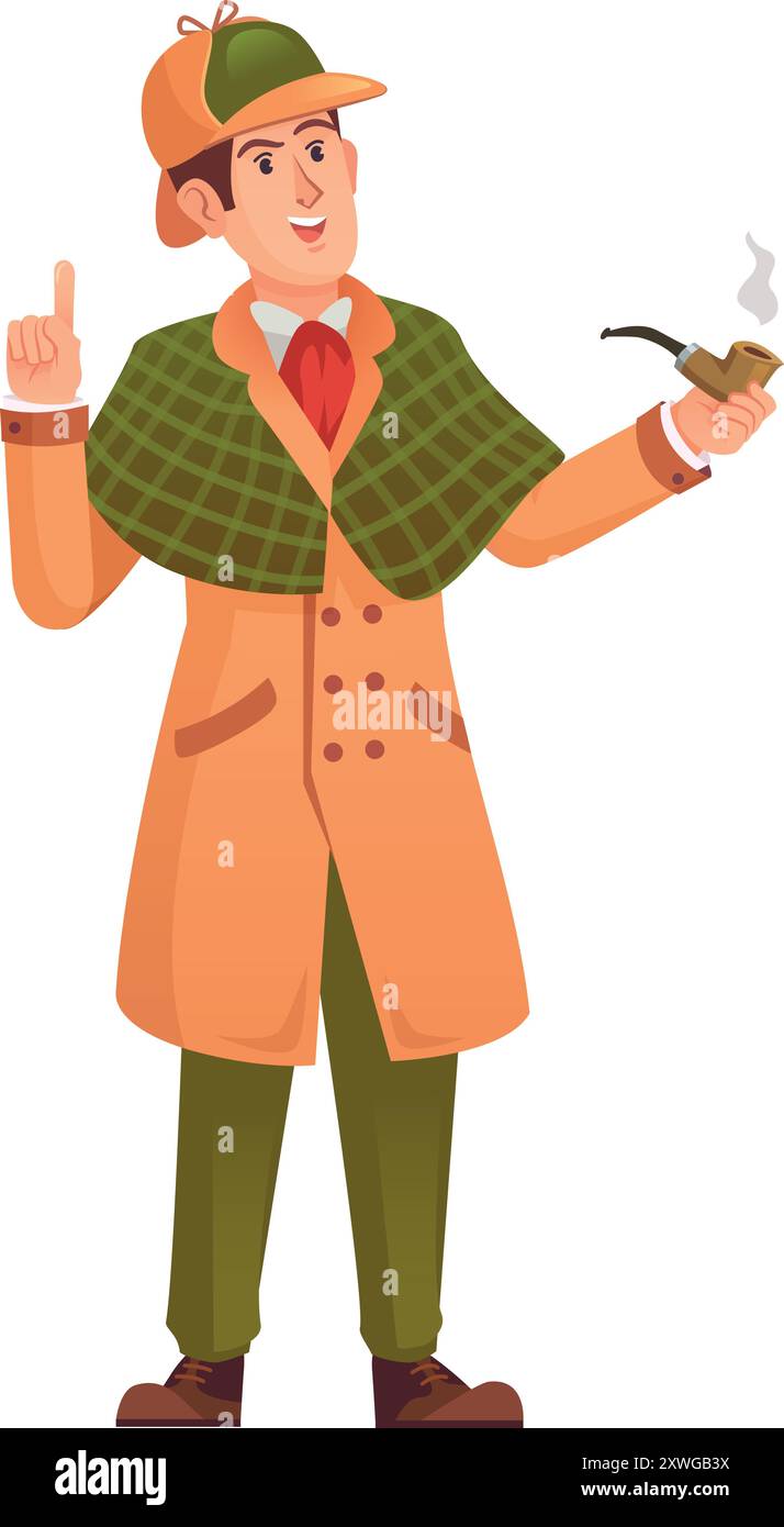 Retro detective solve crime mystery with smart idea isolated on white ...