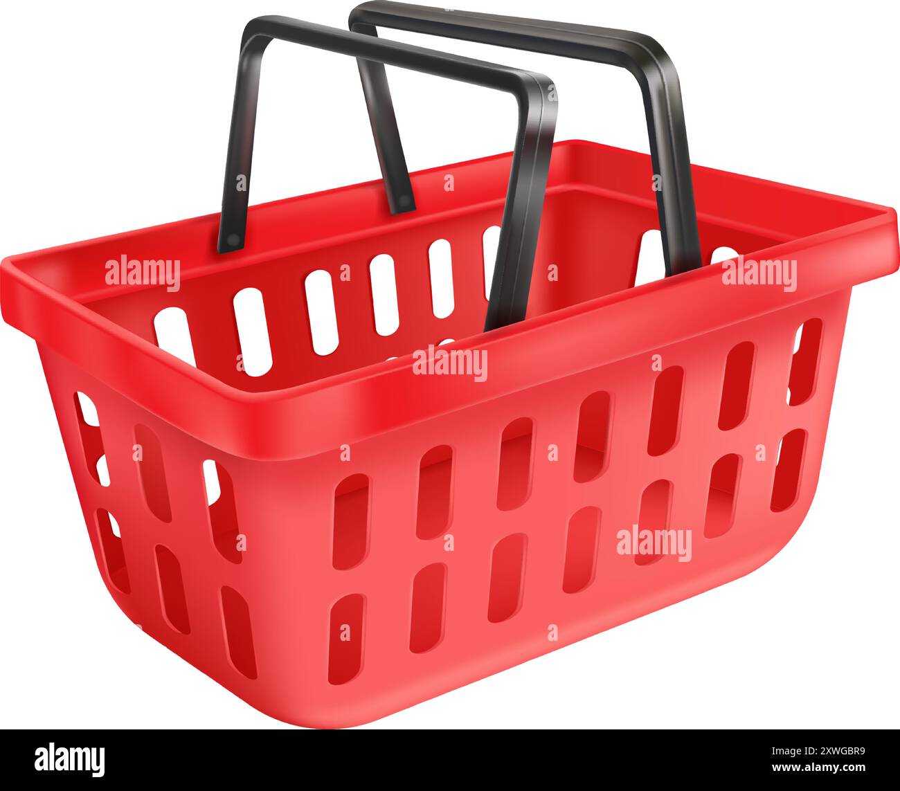 Red store basket. Realistic empty retail mockup isolated on white ...