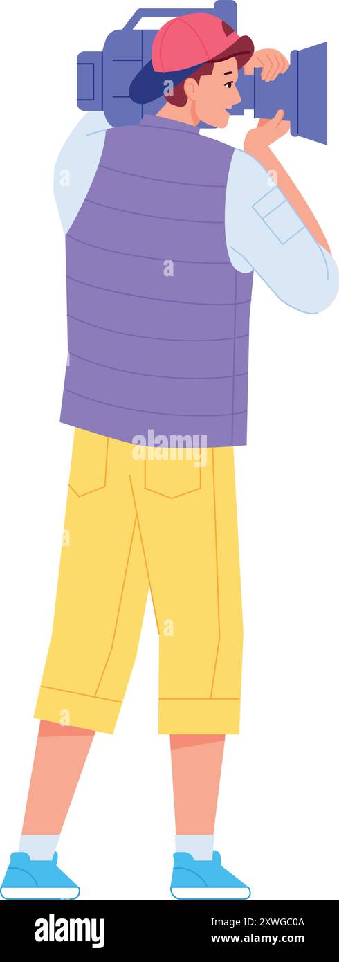 Tv operator character. Scene crew. Professional camera man isolated on ...