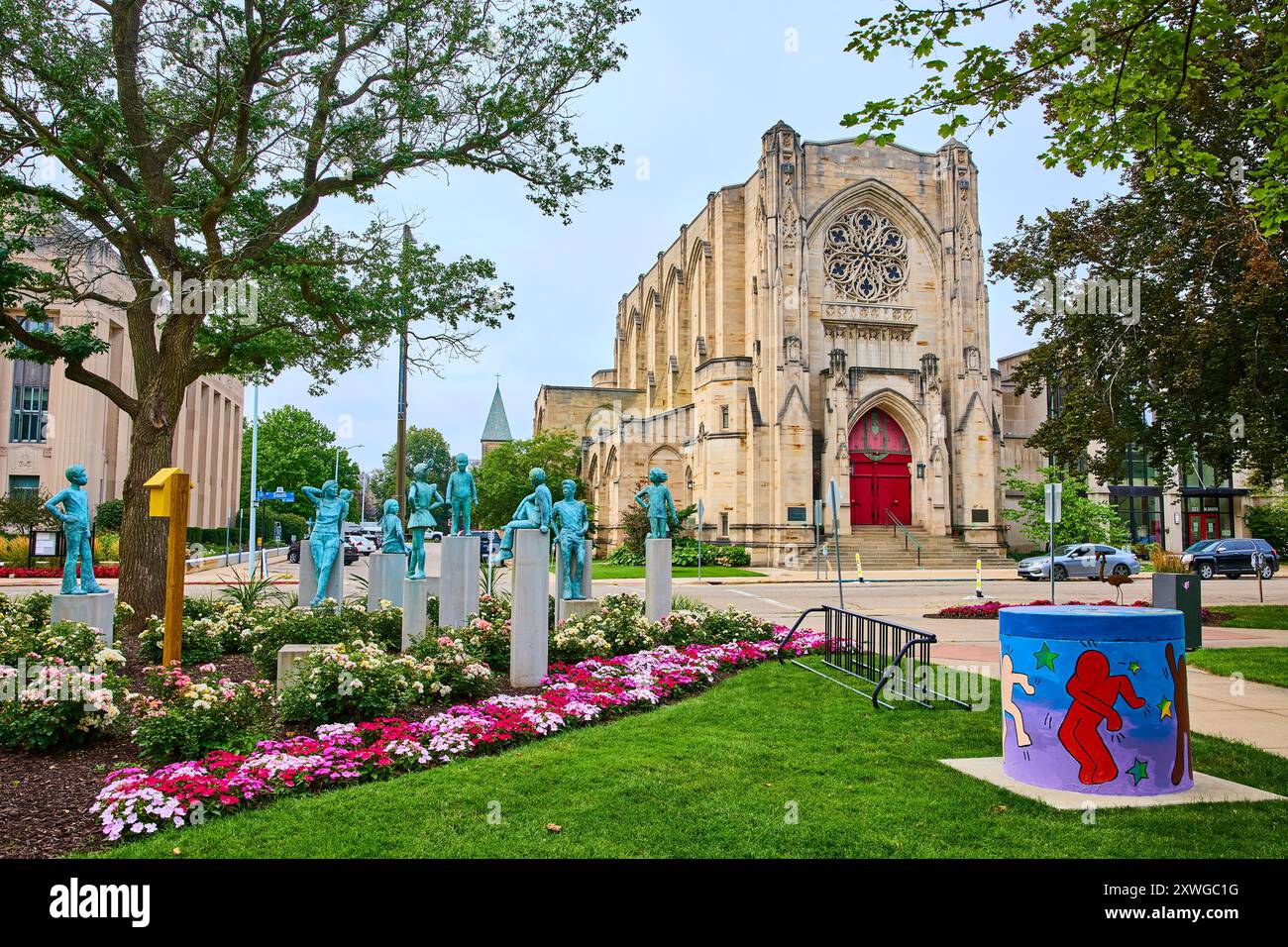 Gothic Cathedral with Statues and Flowers Eye-Level Perspective Stock ...