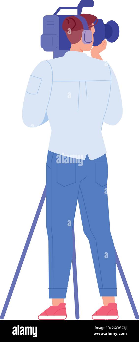Camera operator working. Video shooting color character isolated on ...