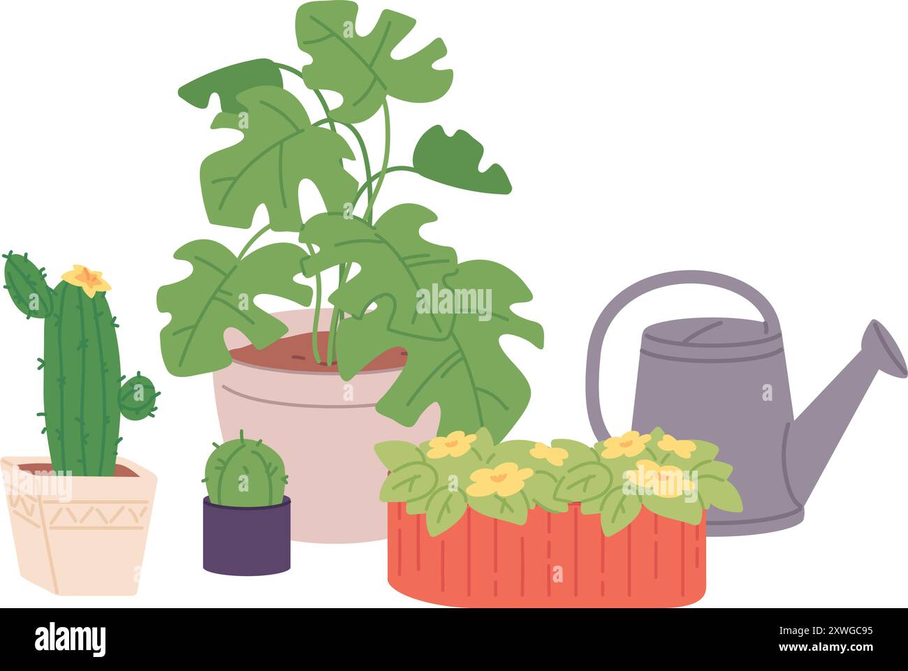 Home garden plants and equipment. Urban jungle greenery isolated on ...