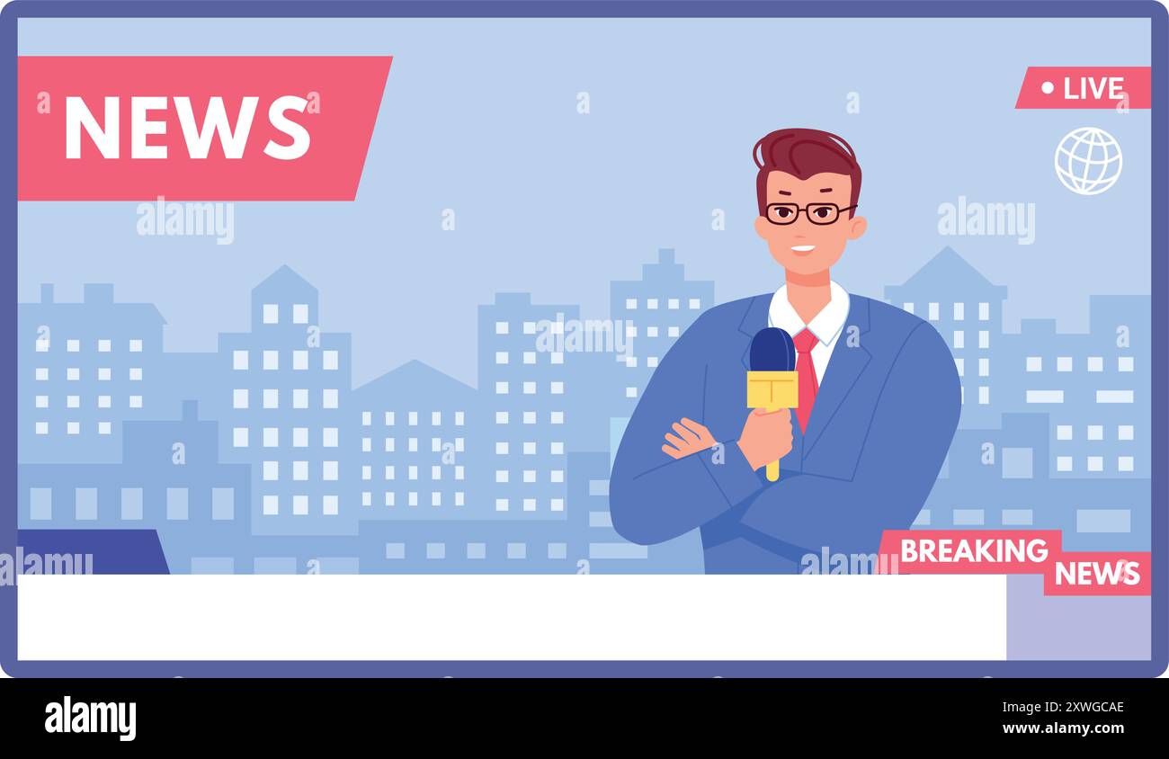 News show screen. Tv channel live broadcasting. Vector illustration ...