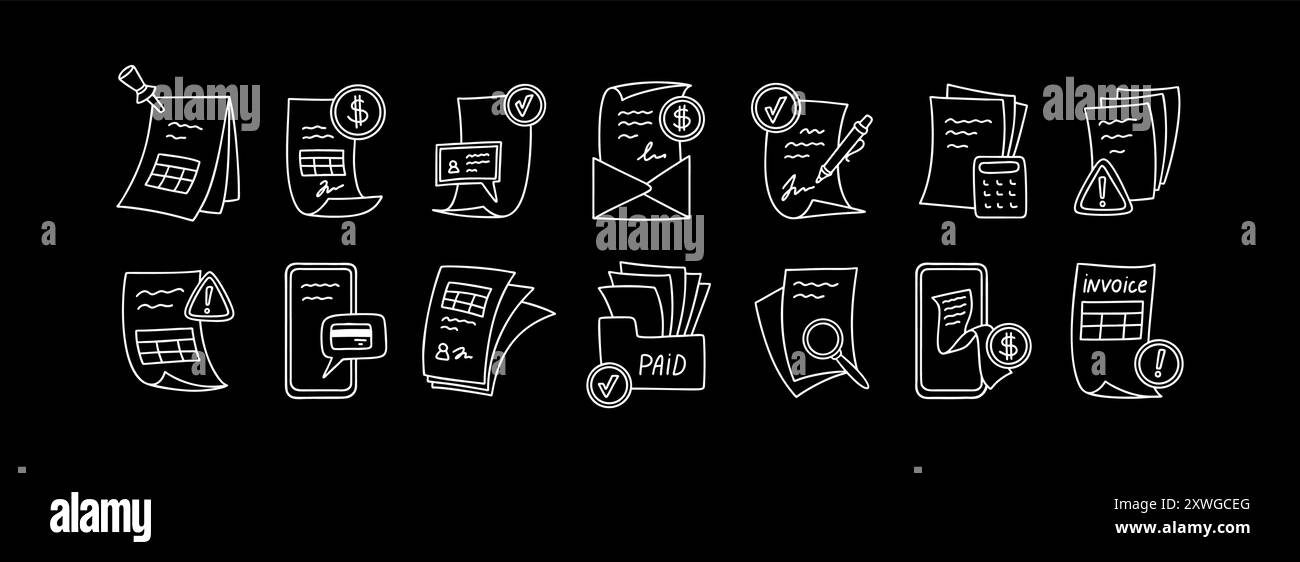 Crayon drawing doodle invoice, documents and CV. Chalk board vector ...