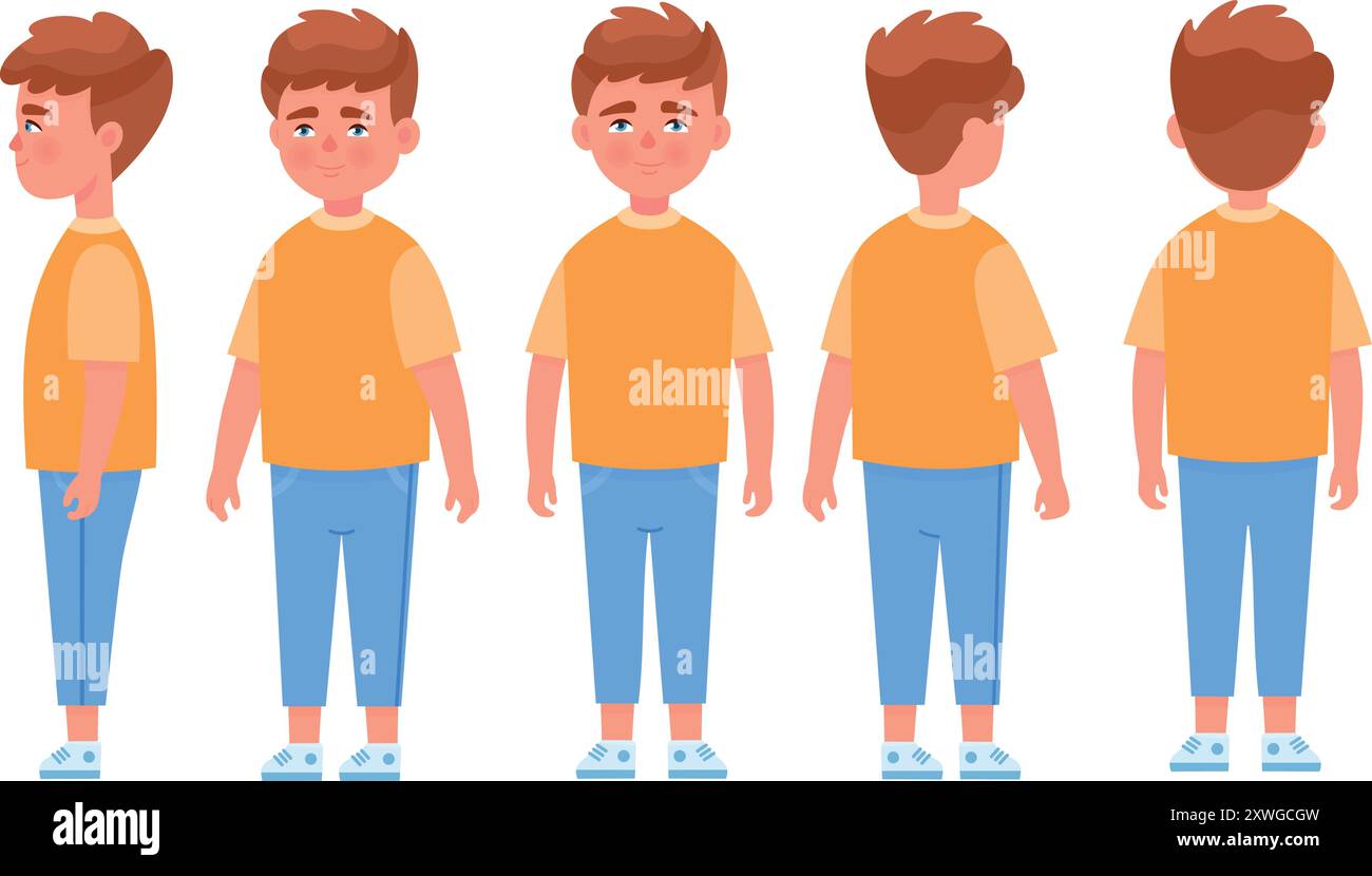Boy constructor. Cartoon kid animation pose kit. Vector illustration ...