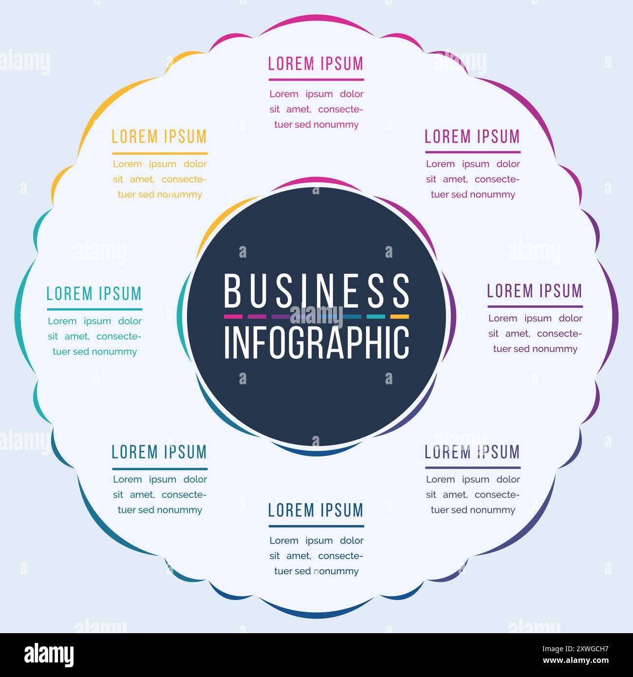 Circle Infographic design 8 steps, objects, elements or options ...