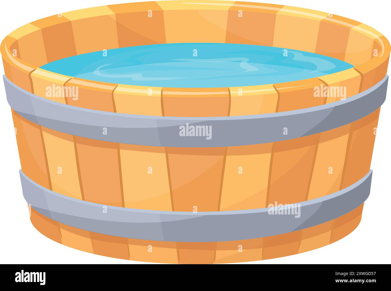 Retro water tub. Rural wooden cartoon bucket isolated on white ...