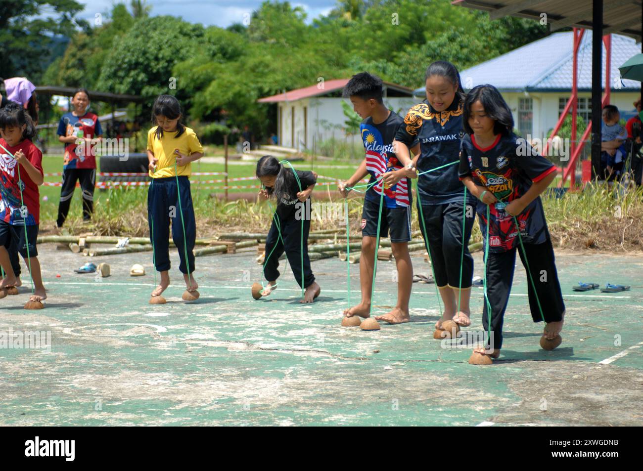 Coconut Shell Race at local community event, Bongkud, Ranau, Sabah ...