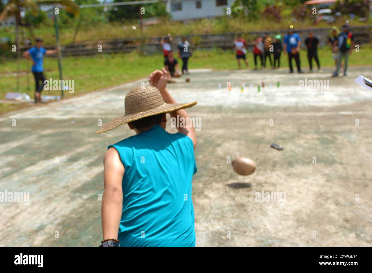 Coconut Ten Pin Bowling at a community festival, Bongkud, Ranau, Sabah ...
