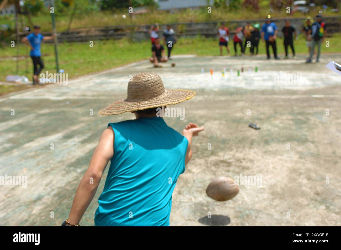 Coconut Ten Pin Bowling at a community festival, Bongkud, Ranau, Sabah ...