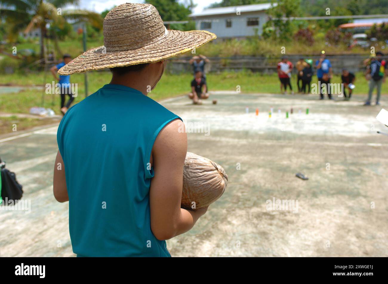 Coconut Ten Pin Bowling at a community festival, Bongkud, Ranau, Sabah ...