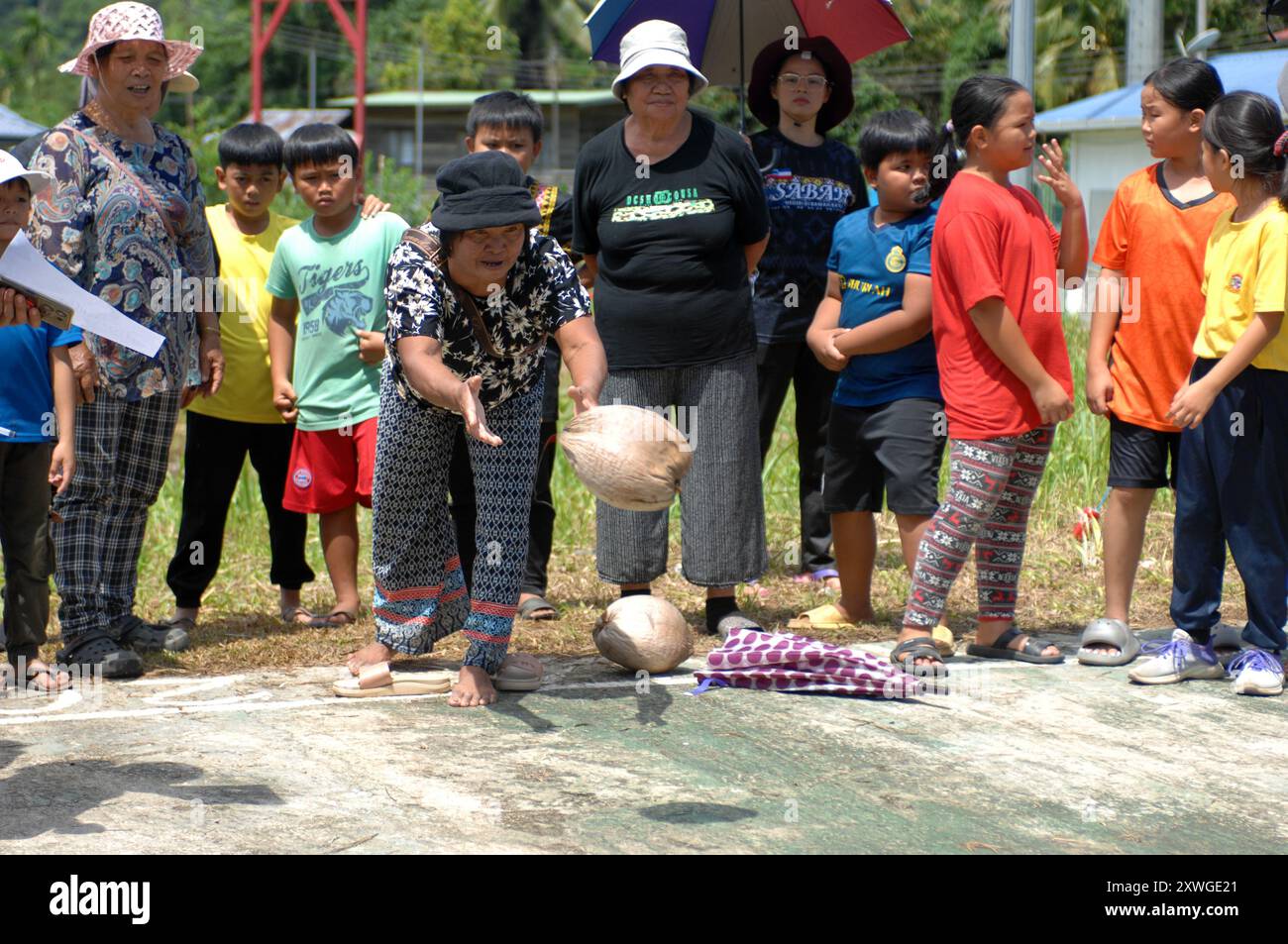Coconut Ten Pin Bowling at a community festival, Bongkud, Ranau, Sabah ...