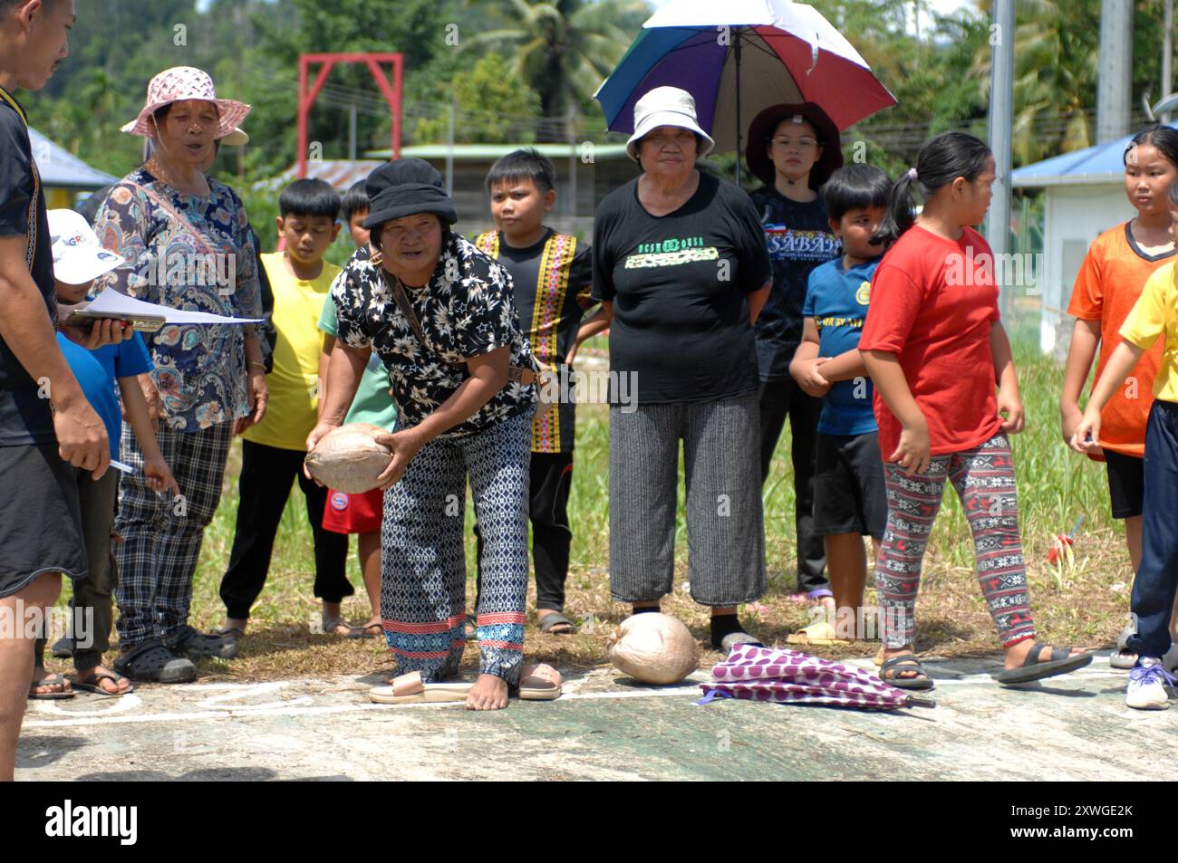 Coconut Ten Pin Bowling at a community festival, Bongkud, Ranau, Sabah ...