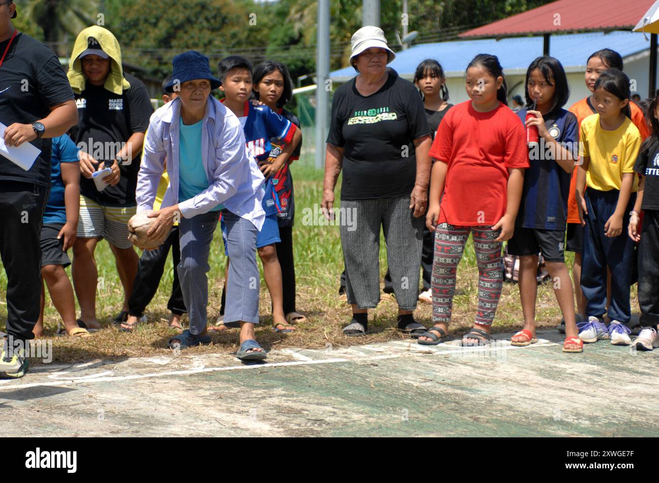 Coconut Ten Pin Bowling at a community festival, Bongkud, Ranau, Sabah ...
