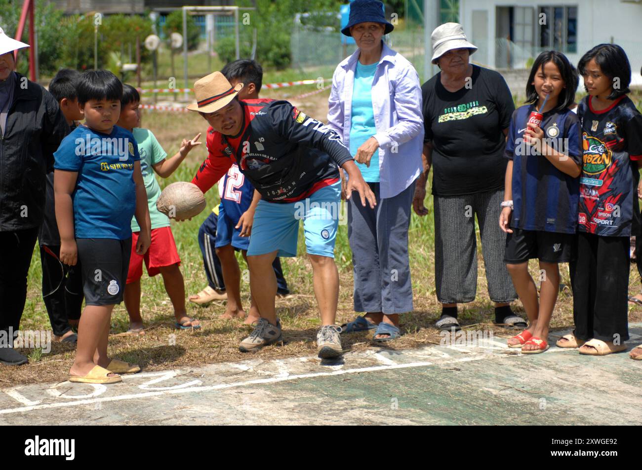 Coconut Ten Pin Bowling at a community festival, Bongkud, Ranau, Sabah ...