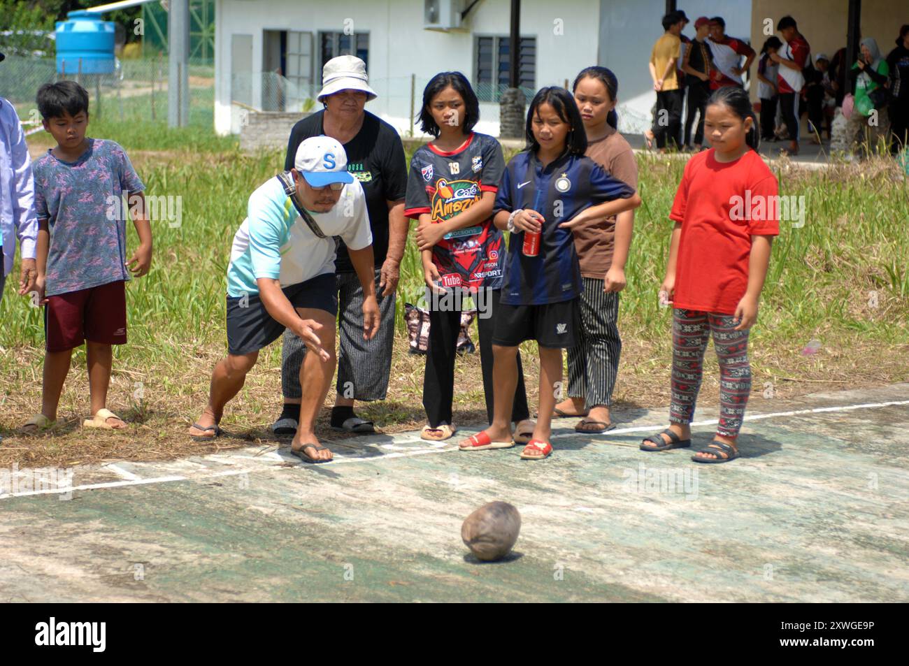 Coconut Ten Pin Bowling at a community festival, Bongkud, Ranau, Sabah ...
