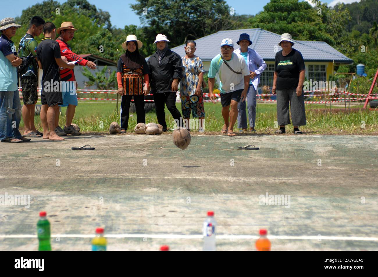 Coconut Ten Pin Bowling at a community festival, Bongkud, Ranau, Sabah ...