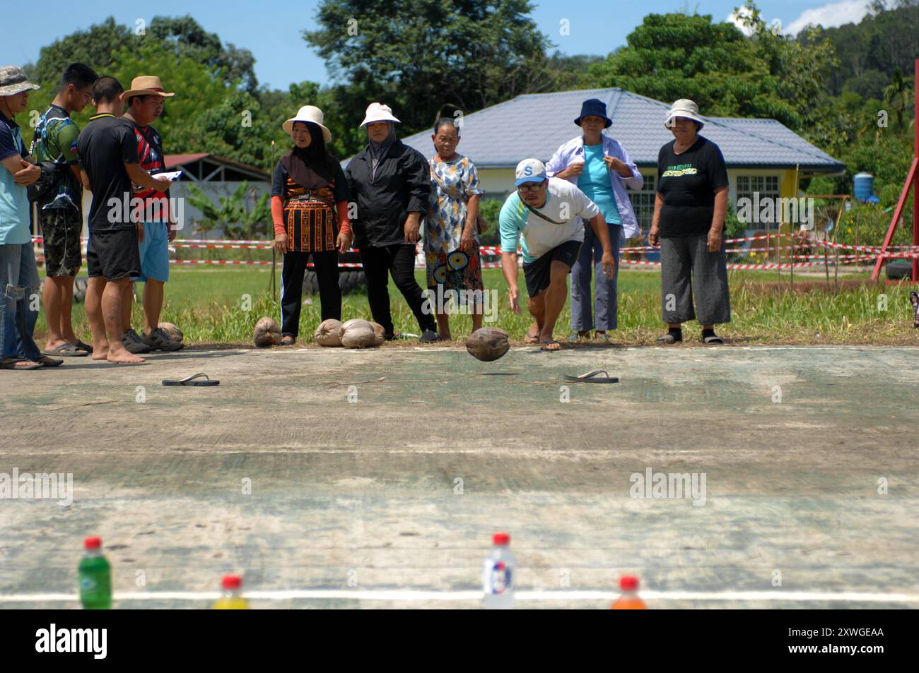 Coconut Ten Pin Bowling at a community festival, Bongkud, Ranau, Sabah ...