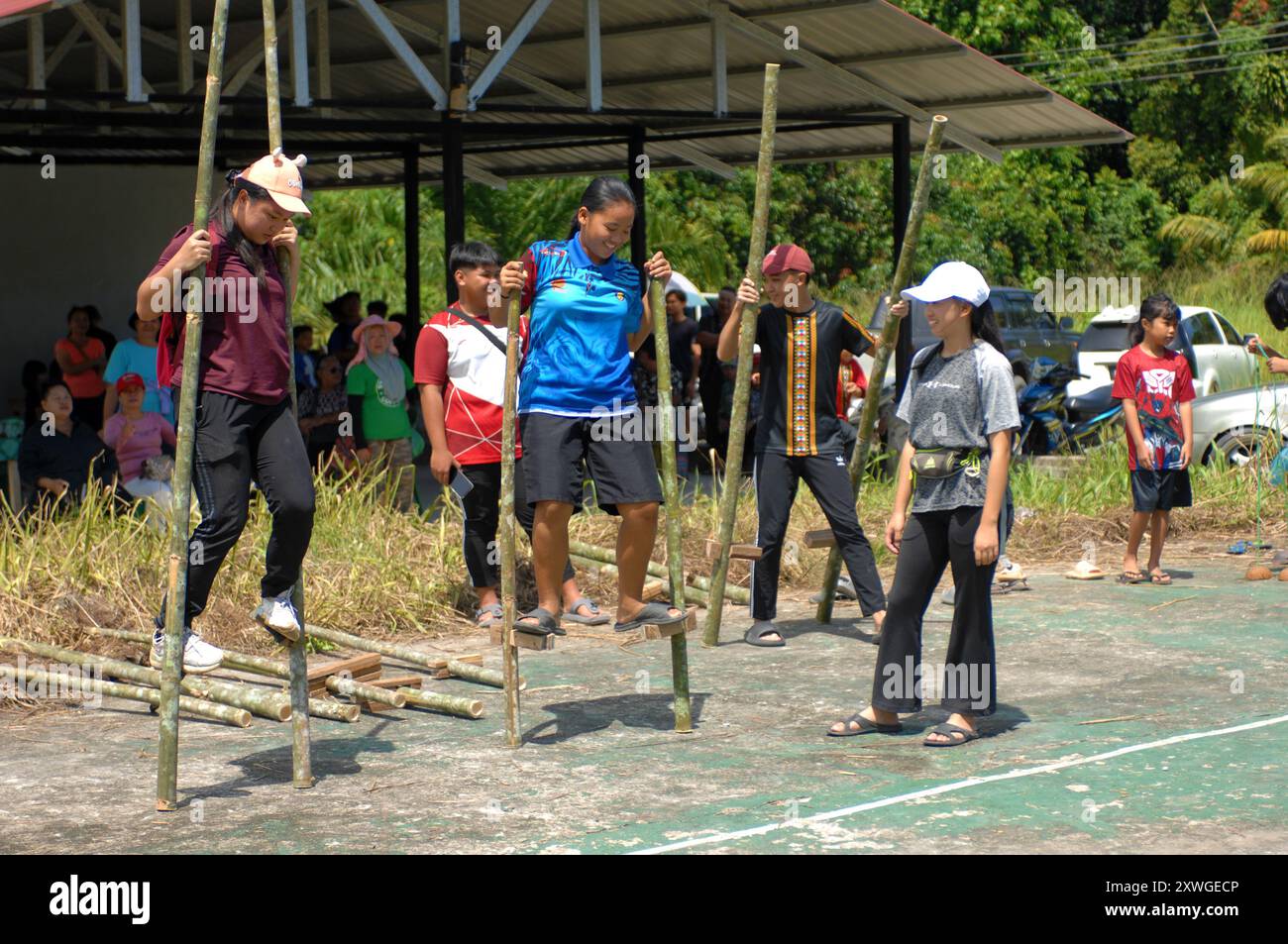 Stilt races ar local festival, Bongkud, Ranau, Sabah, Malaysia Stock ...